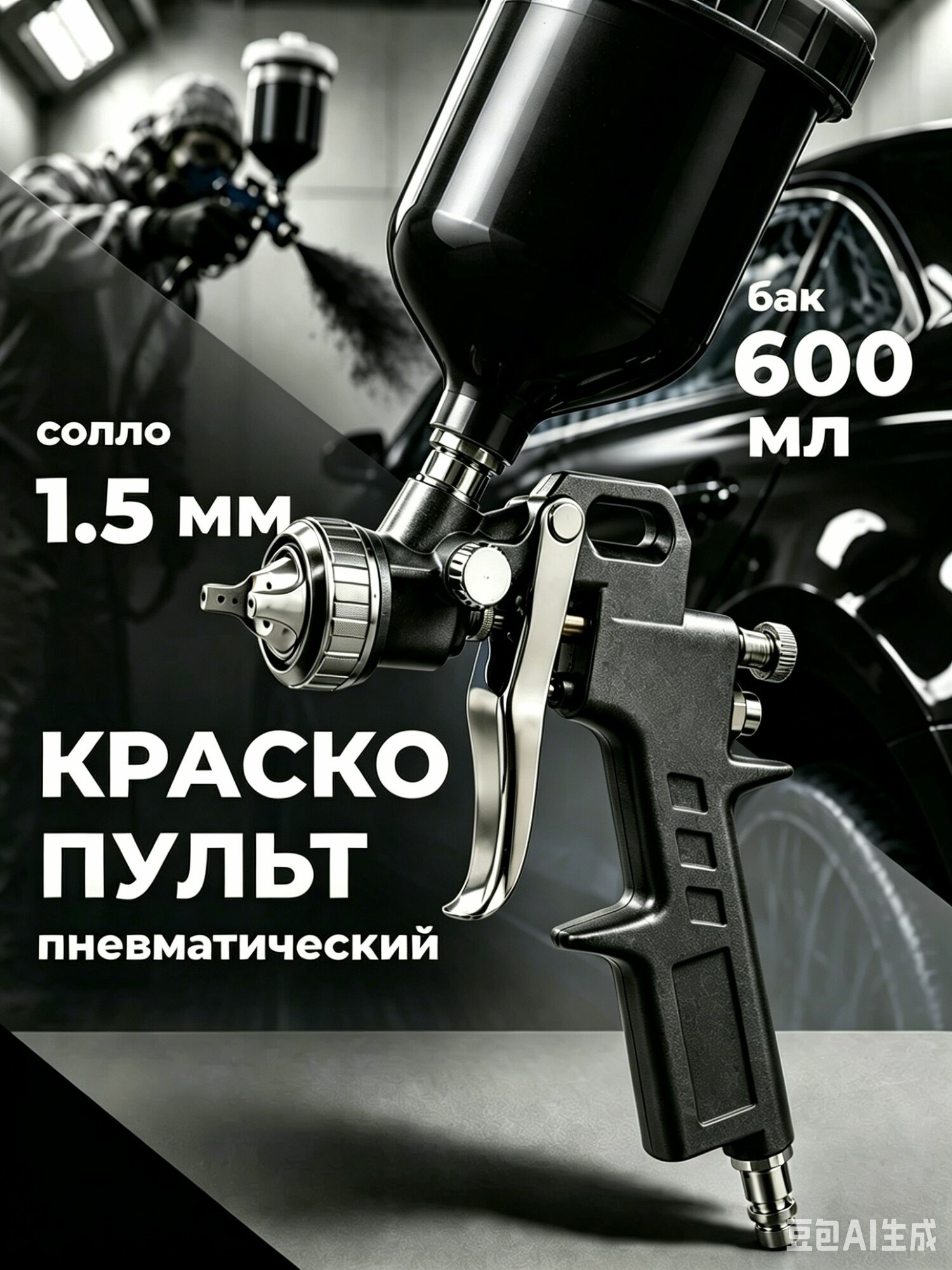 Краскопульт для компрессора 1.5 мм, пневматический, 5 бар, пистолет-распылитель для покраски авто и ремонта, 225 л/мин аэрограф покраска автомобиля сопло 1.5 мм