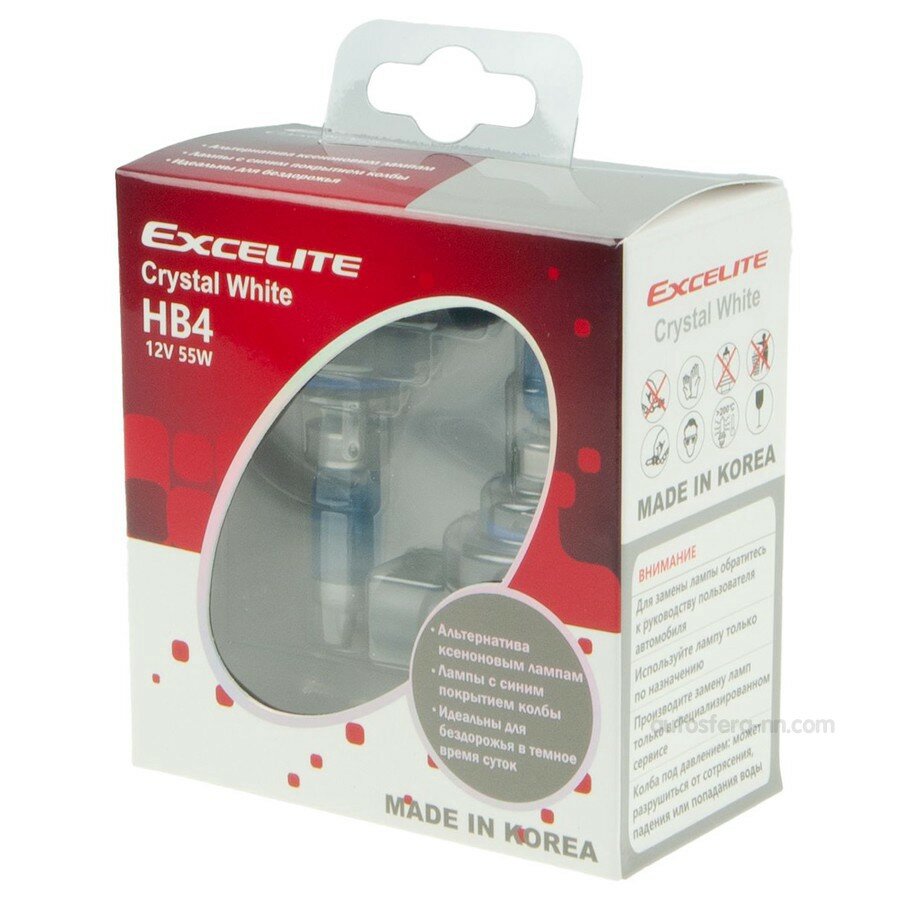 EXCELITE 12612 Лампа галоген HB4 12V 55W P22d Crystal White к-т (EXCELITE)