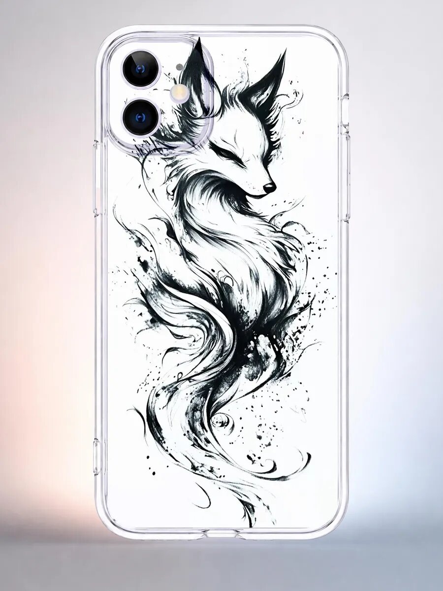 Чехол iPhone 11 лиса тушью силиконовый прозрачный