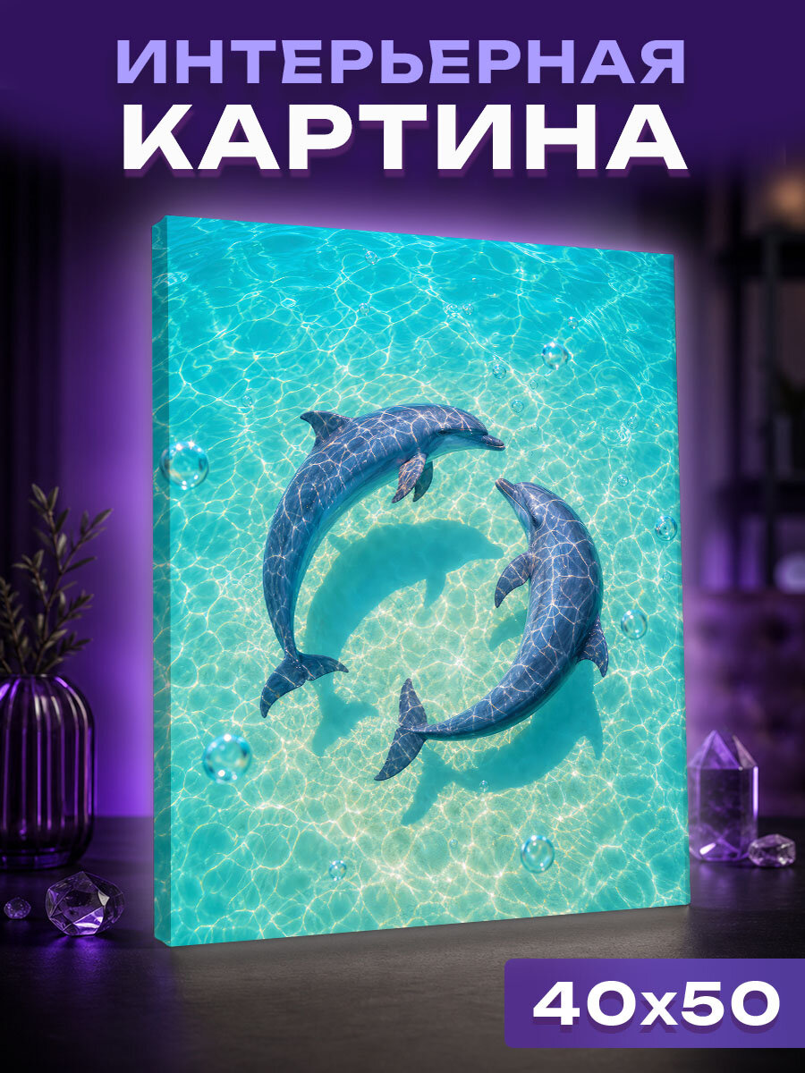 Интерьерная картина Бирюзовый танец двух дельфинов