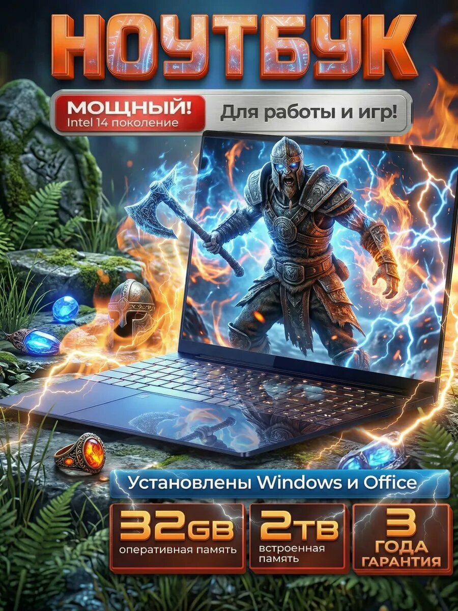 Ноутбук Intel Core i7-13700H, 32GB RAM, 2048GB SSD, 2026 + Windows, Office