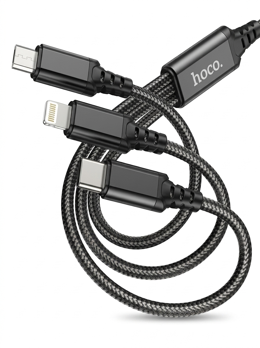 Кабель для зарядки телефона 3в1 / USB to Type-С + Lightning + microUSB / 1м / 2A