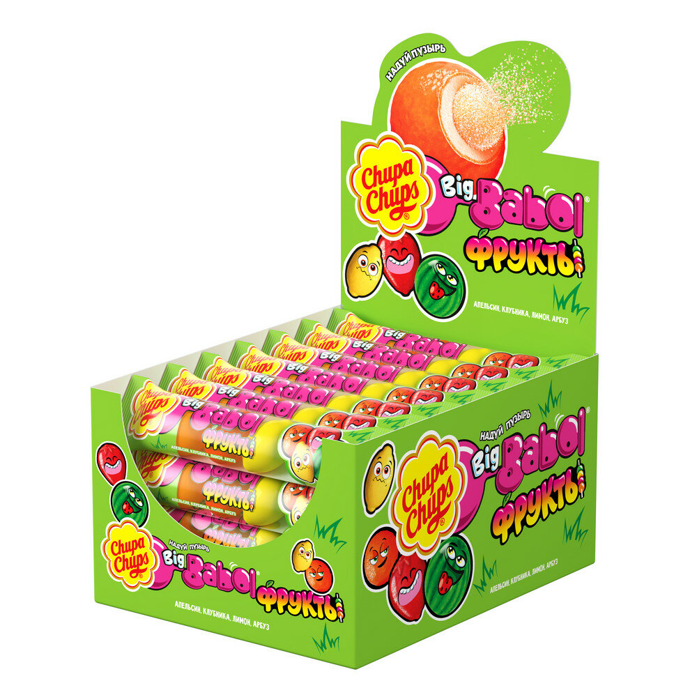 Жевательная резинка Chupa Chups БИГ бабол фрукты со вкусами апельсина, клубники, лимона, арбуза, 28 шт по 20 г