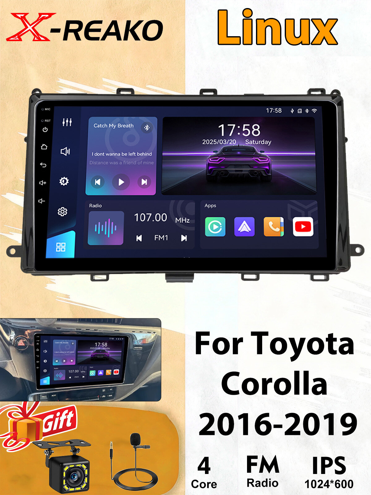 Магнитола для Toyota Corolla 2016-2019 экран 9 дюймов Андроид wifi Bluetooth GPS