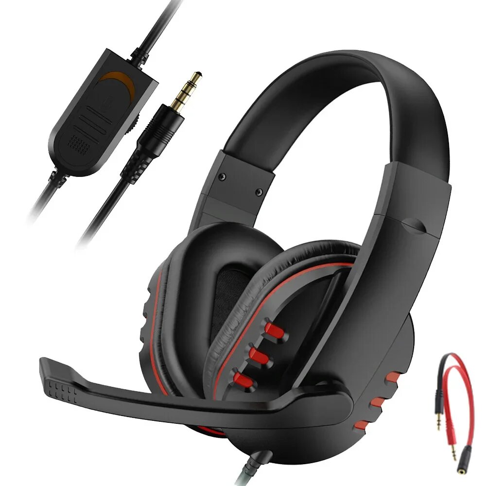 Игровые наушники проводные с микрофоном, Red