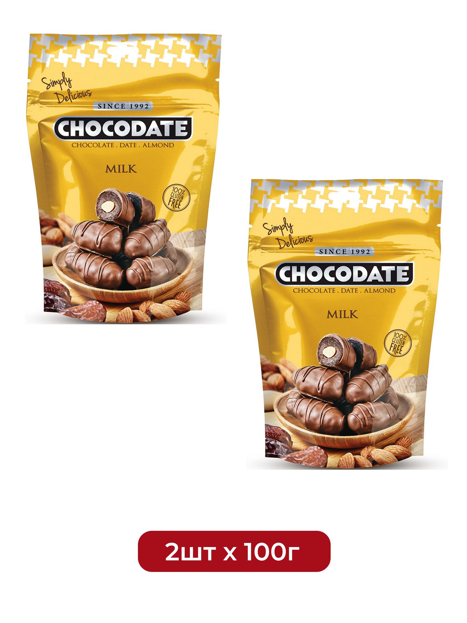 Конфеты Chocodate финики с миндалем в молочном шоколаде, 100г х 2шт.