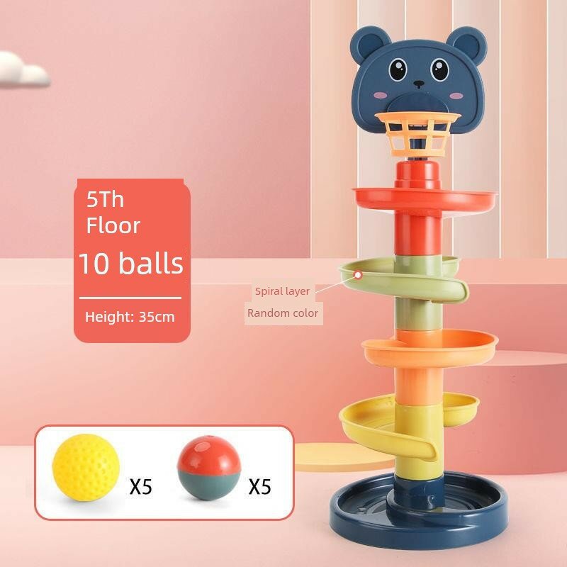 Обучающая игрушка для малышей 6+ месяцев: стекающая шаровая трек-система, 5 уровней с 10 шариками, развивающая игра
