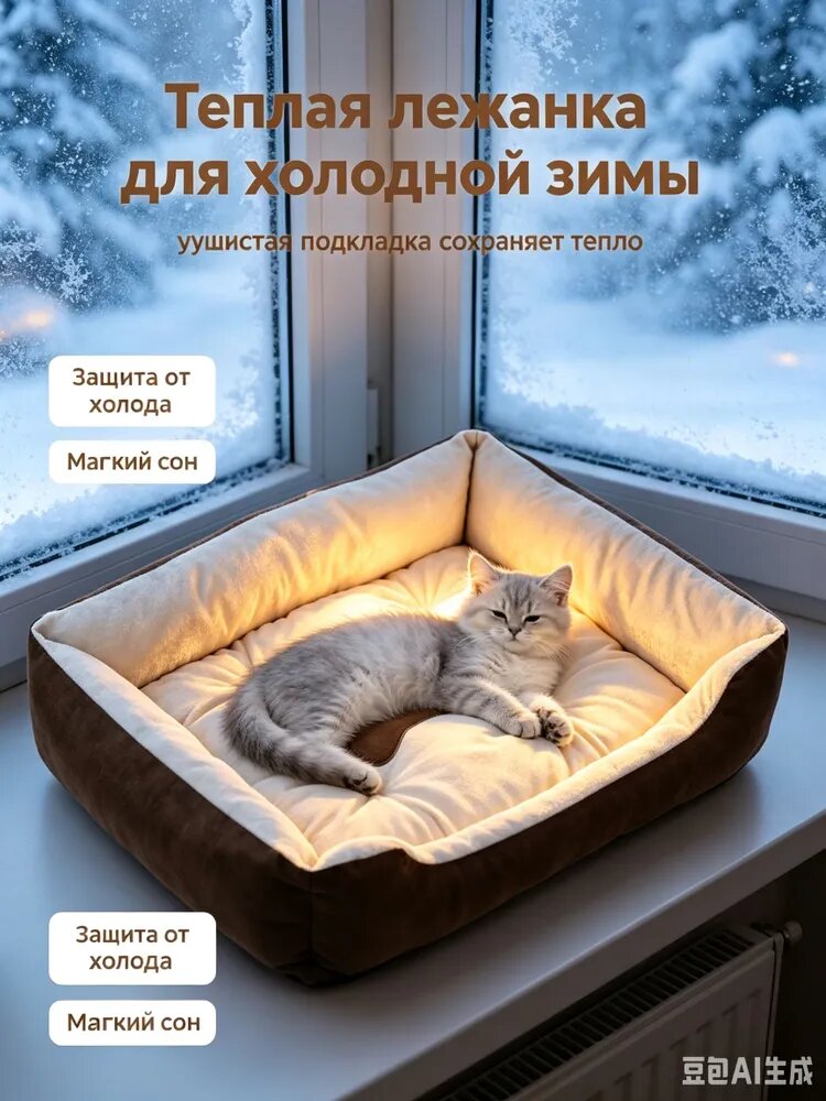 Зимняя теплая лежанка для кошек и собак мелких пород 5040 см, мягкая плюшевая подкладка, высокие бортики, уютное спальное место с узором косточки