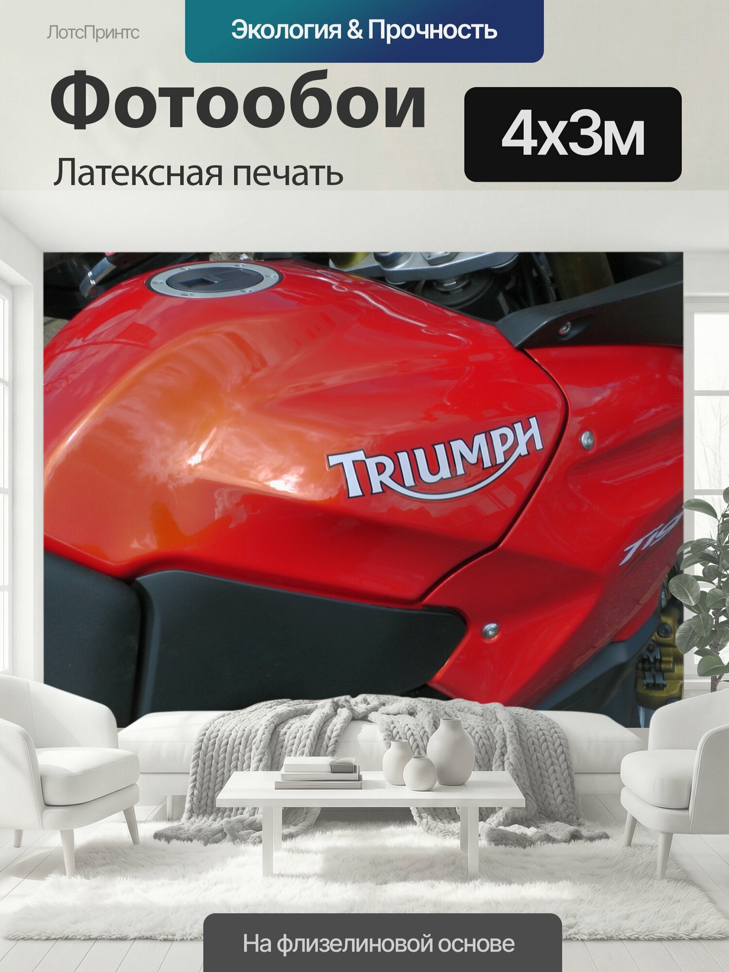 Фотообои моющиеся ударопрочные "Триумф Тигр Мотоцикл Gas Tank Триумф Тигр Мотоцикл Gas Tank триумф тигр газ бак баки мотоциклы мотоцикл велосипед." 400x300 см. латексная печать