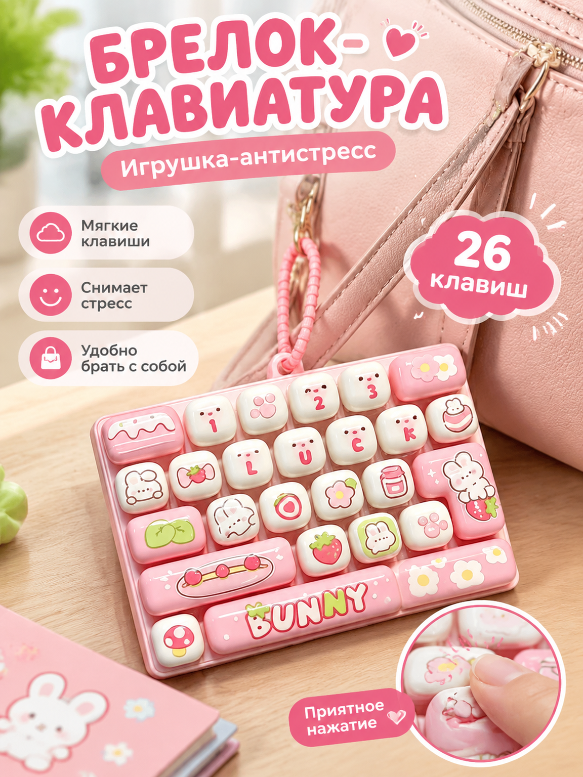 Игрушка-антистресс брелок Брелок-клавиатура 26 клавиш для ключей и сумки