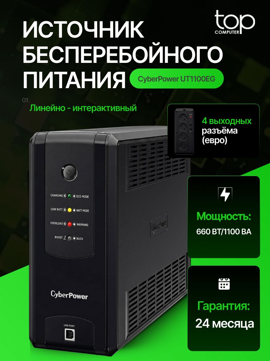 ИБП Line-Interactive CyberPower UT1100EG 1100VA/660W USB/RJ11/45 (4 EURO)