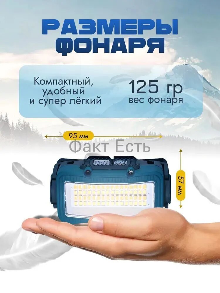 Фонарь налобный аккумуляторный LED COB + XPE, 620 лм, 15 Вт, синего цвета, с индикатором заряда — фото 1