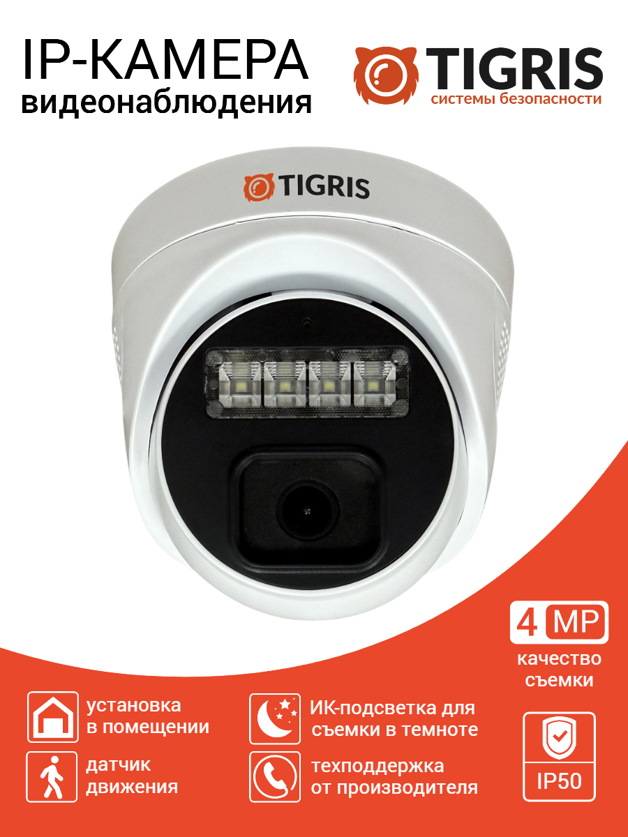 TIGRIS IP Камера видеонаблюдения для дома TGB-IPD04PT с микрофоном и PoE