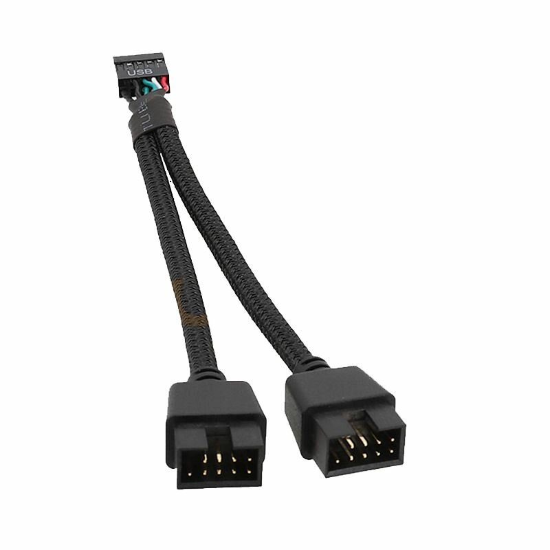 Экранированный кабель USB 20 9контактный для материнской платы к двум 9контактным разъемам 1к2 9PIN 9USB в оплетке