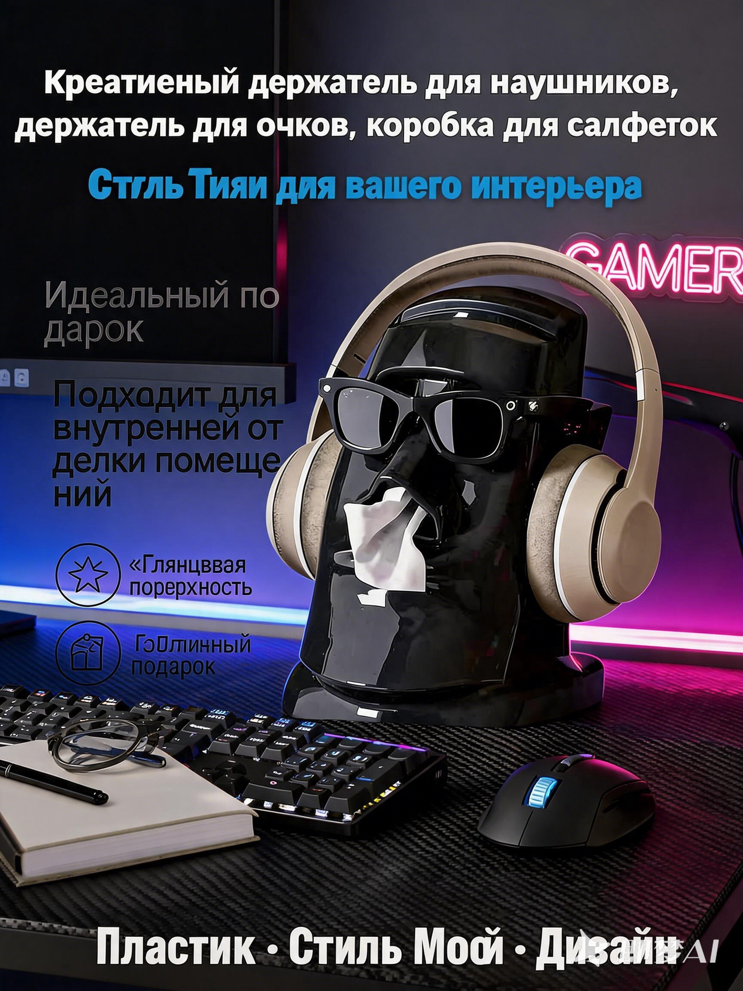 Креативный держатель для наушников, держатель для очков, коробка для салфеток
