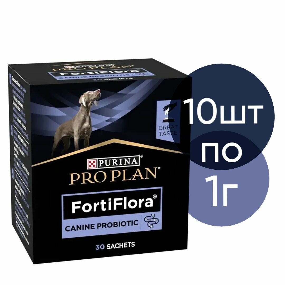 Кормовая добавка для щенков и взрослых собак PRO PLAN FortiFlora Canine Probiotic для поддержания баланса микрофлоры кишечника (10шт по 1г)