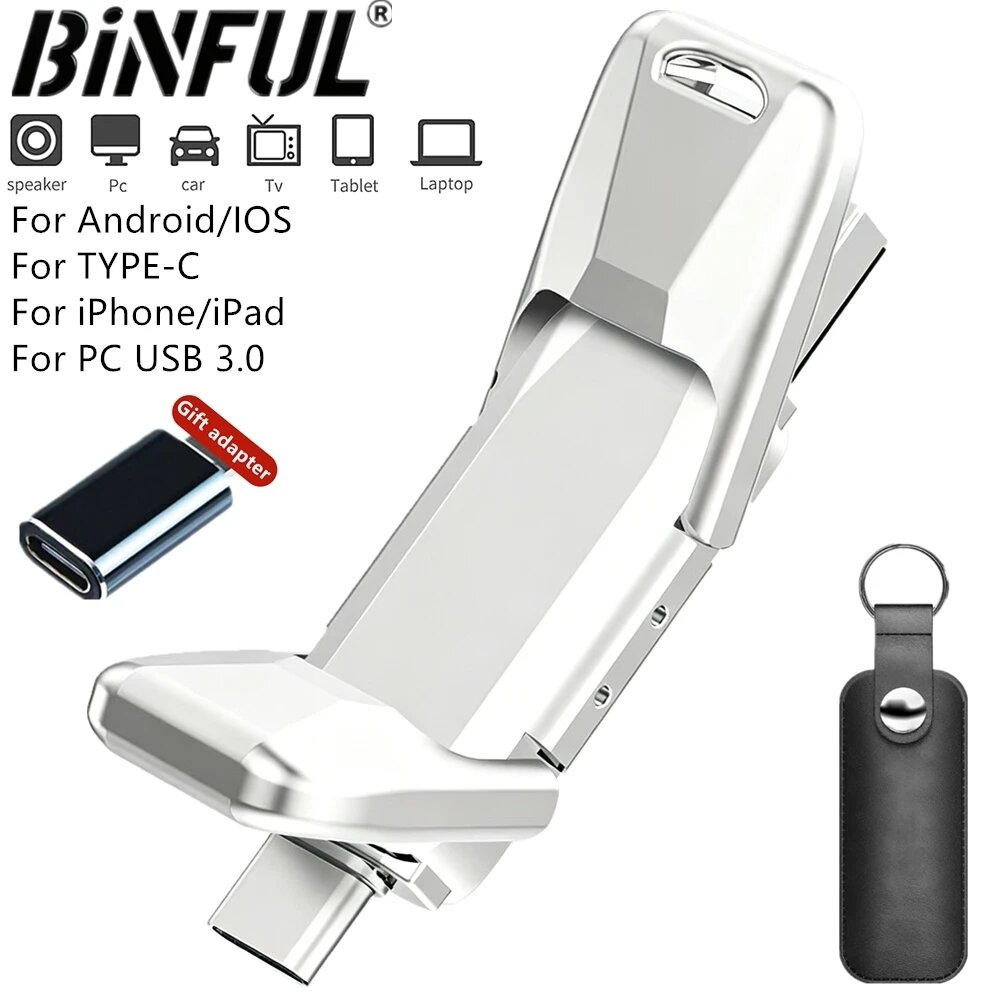 BiNFUL металлическая OTG флешка 3-в-1 512 ГБ / 256 ГБ