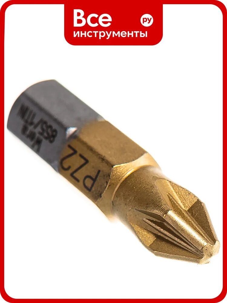Бита TiN PZ2/25 мм WERA WE-480222 односторонняя Pozidriv PZ2, материал S2 TiN, хвостовик 1/4 дюйма, для шуруповертов