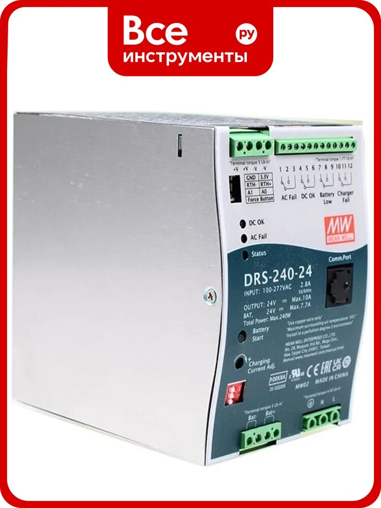 Источник питания Mean Well DRS-240-24 AC-DC для систем безопасности Т03724199 с защитой от короткого замыкания