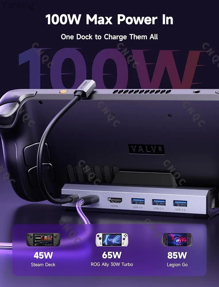 JSAUX Усовершенствованная станция подключения 4K@120Hz для Steam Deck OLED, 6-в-1 станция подключения Steam Deck с HDMI 2.1, Gigabit Ethernet, 3 USB 3.0, зарядка 100W-HB0603