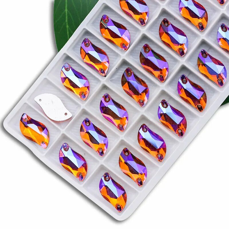 Стразы стекло 10x20mm, фиолетовый/Orange AB, 24шт