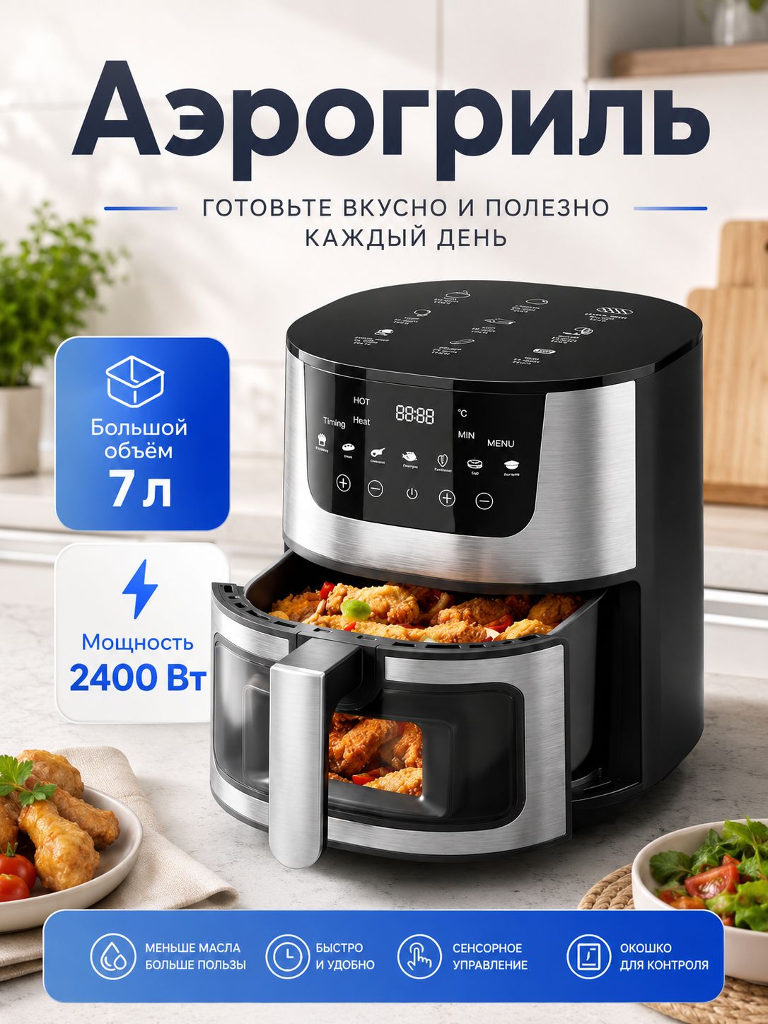 Аэрогриль mz-fk49gevkn4t, серебристый, прозрачный