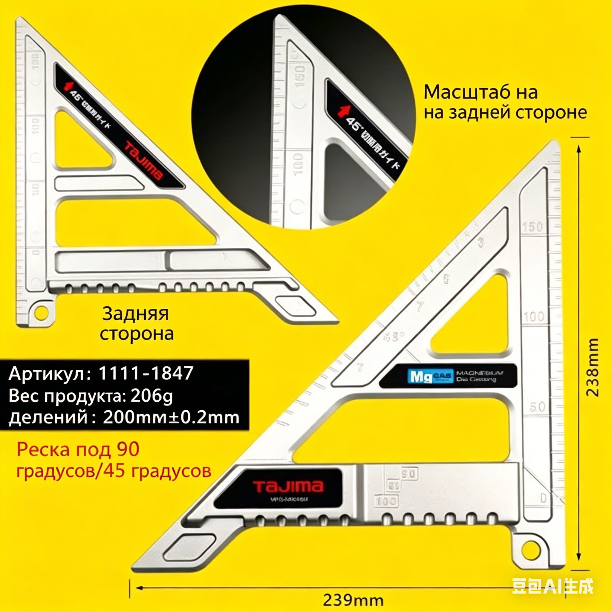 Tajima Линейка, угольник строительный 330мм х 238мм, Алюминий