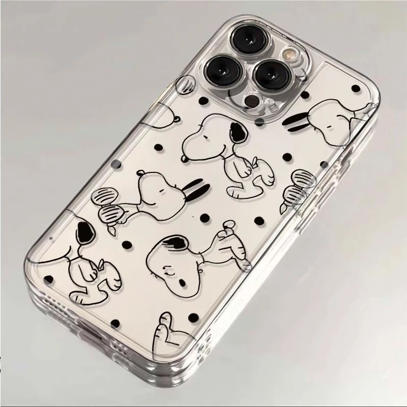 Чехол на Айфон 11 / iPhone 11 /Айфон 11 Прозрачный с Снупи (черно-белый мимичный коллаж)