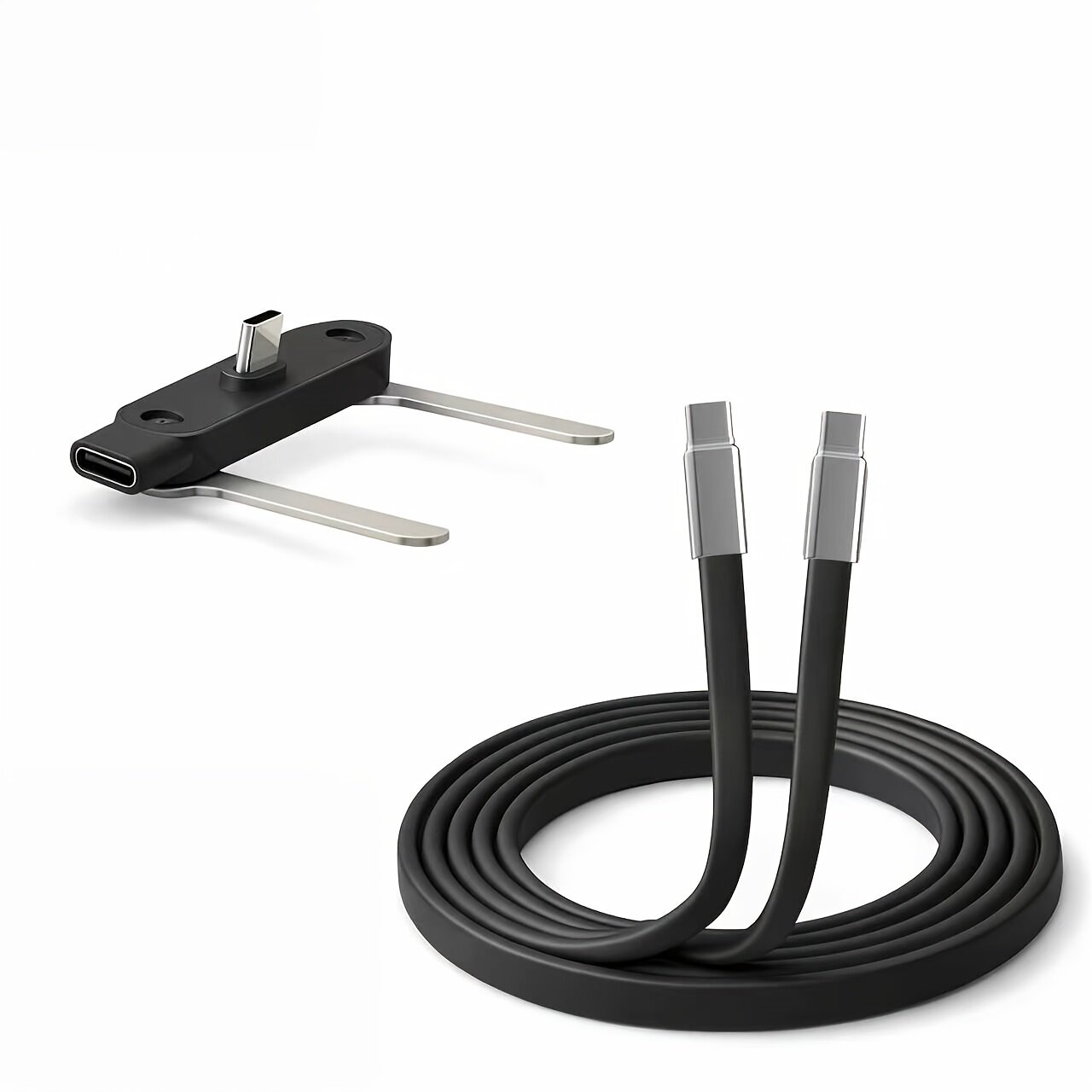 Кабель USB-C на USB-C 2-в-1 со съемной подставкой для телефона, передача данных и быстрая зарядка PD 60 Вт, портативный комплект с шнурком, для устройств с разъемом USB-C, темно-черный цвет