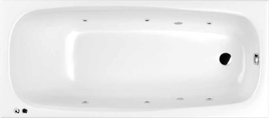 Акриловая ванна WHITECROSS Layla SOFT 180x80 см, пристенная, с гидромассажем, белая, с каркасом, со сливом-переливом