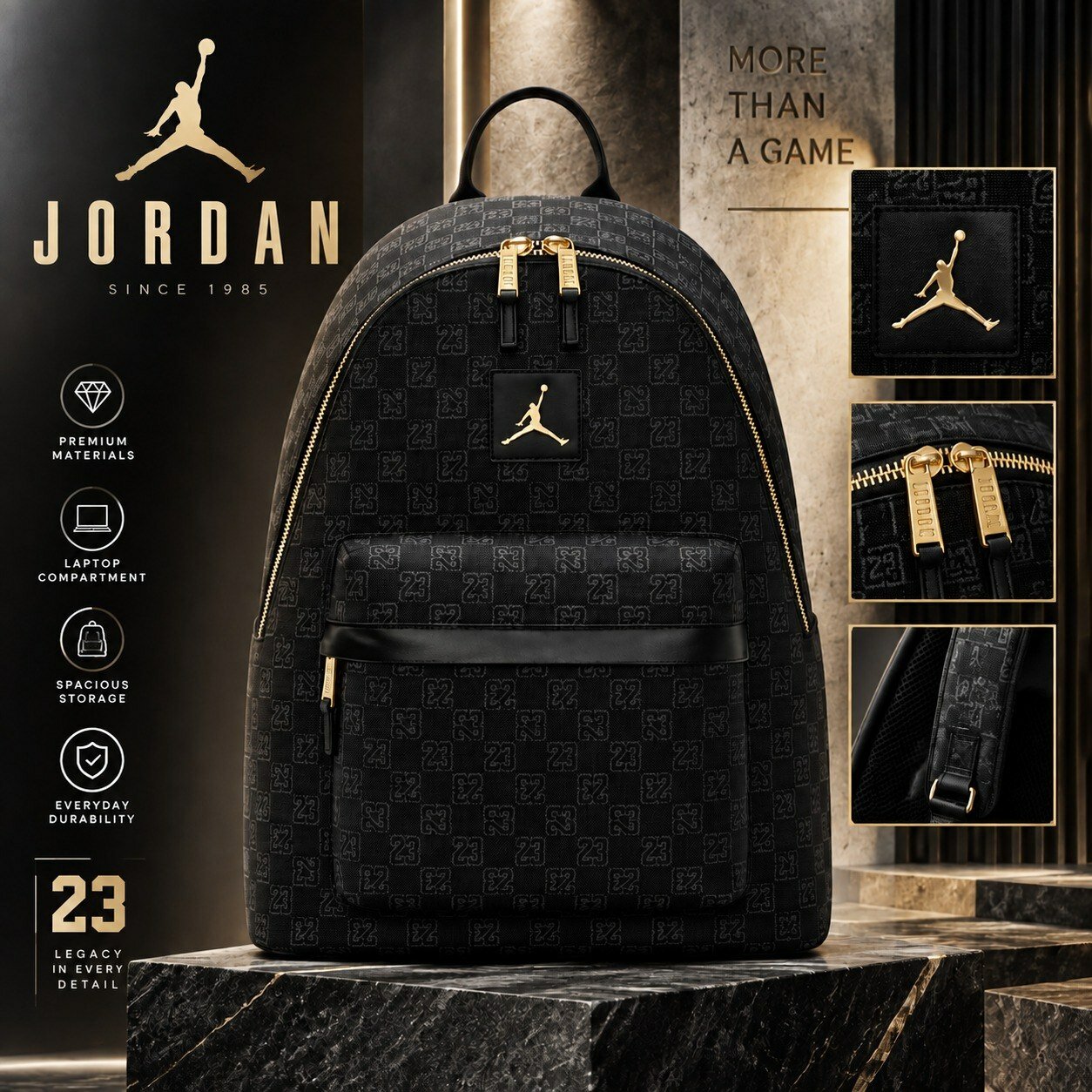 Рюкзак оригинальный кожаный Nike Air Jordan Monogram Backpack «Black»