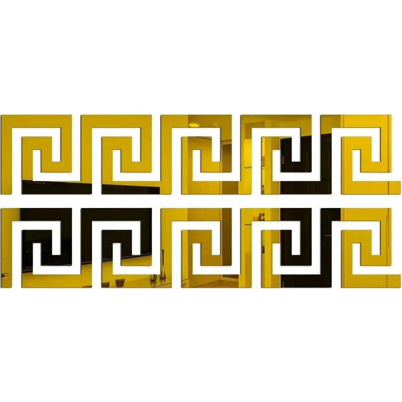 Зеркальные наклейки на стену "Меандр", Golden 1