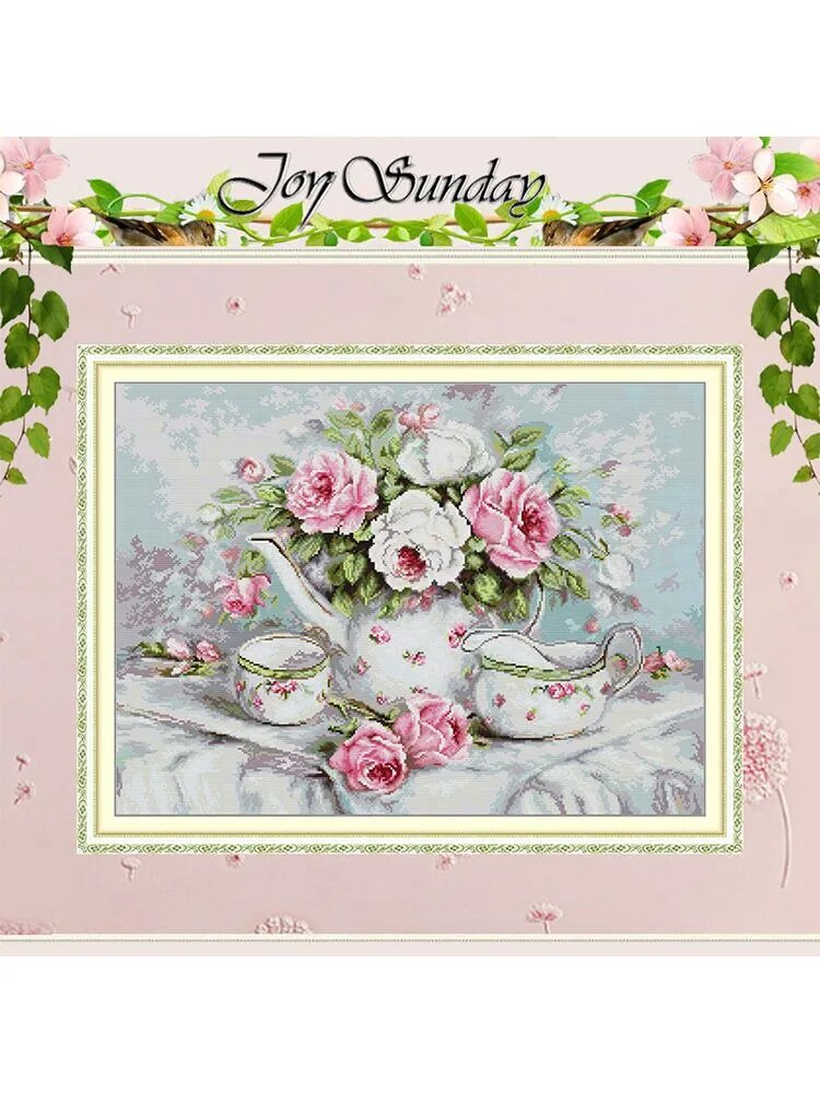 Joy Sunday вышивка крестом наборы, Схема на 14CT " Ваза для роз",62*48CM