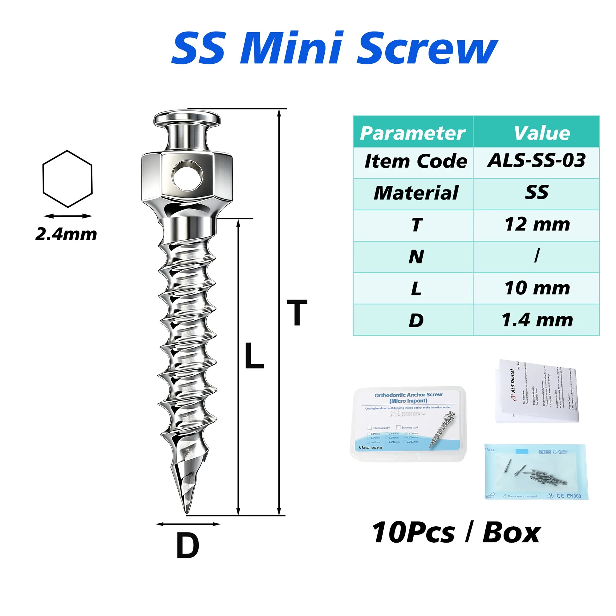 Neck 4 TADs, 1.8x14 мм, 5 шт, Titanium Alloy