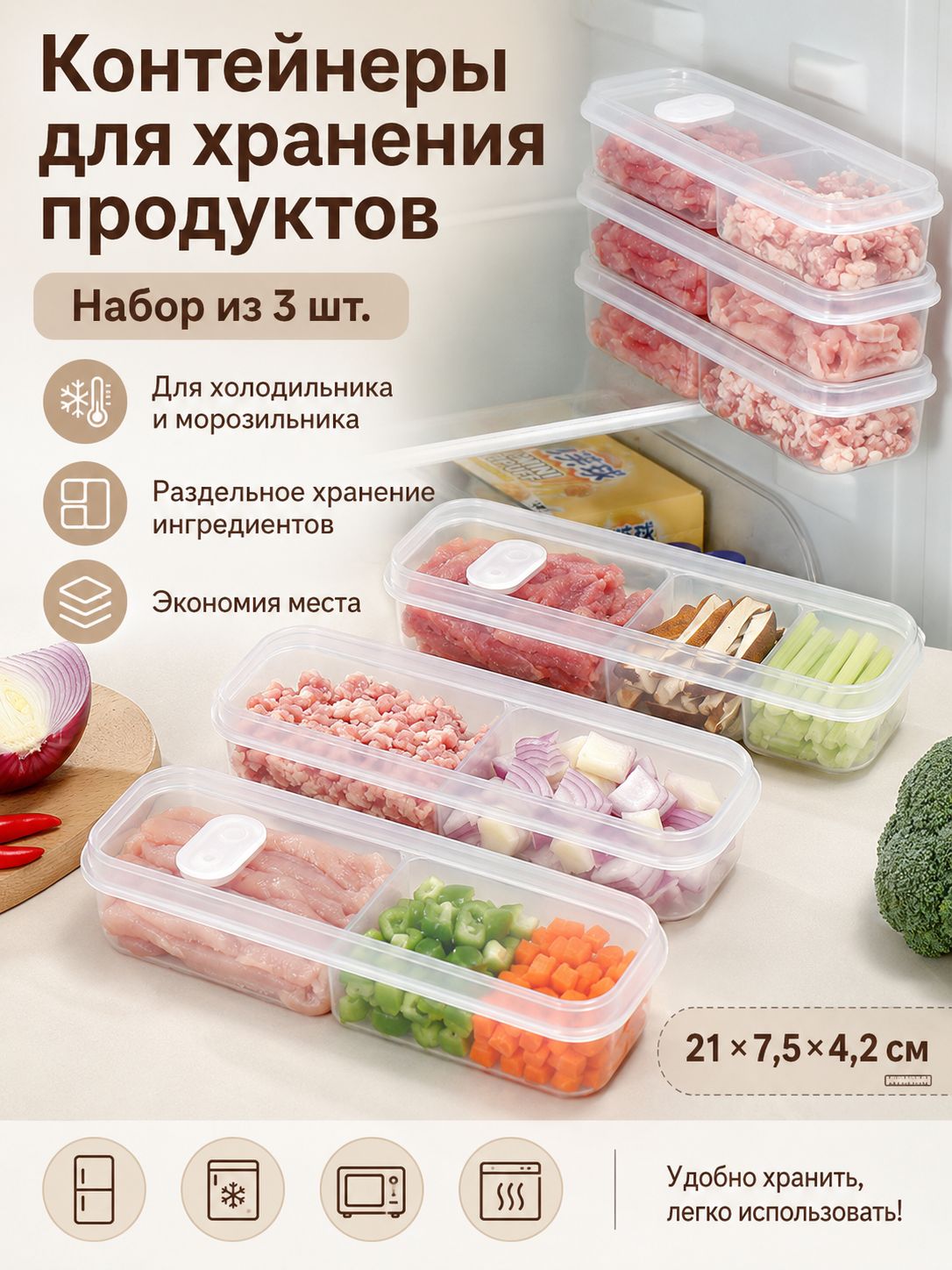 Контейнер пищевой 300 мл 3 шт пластик