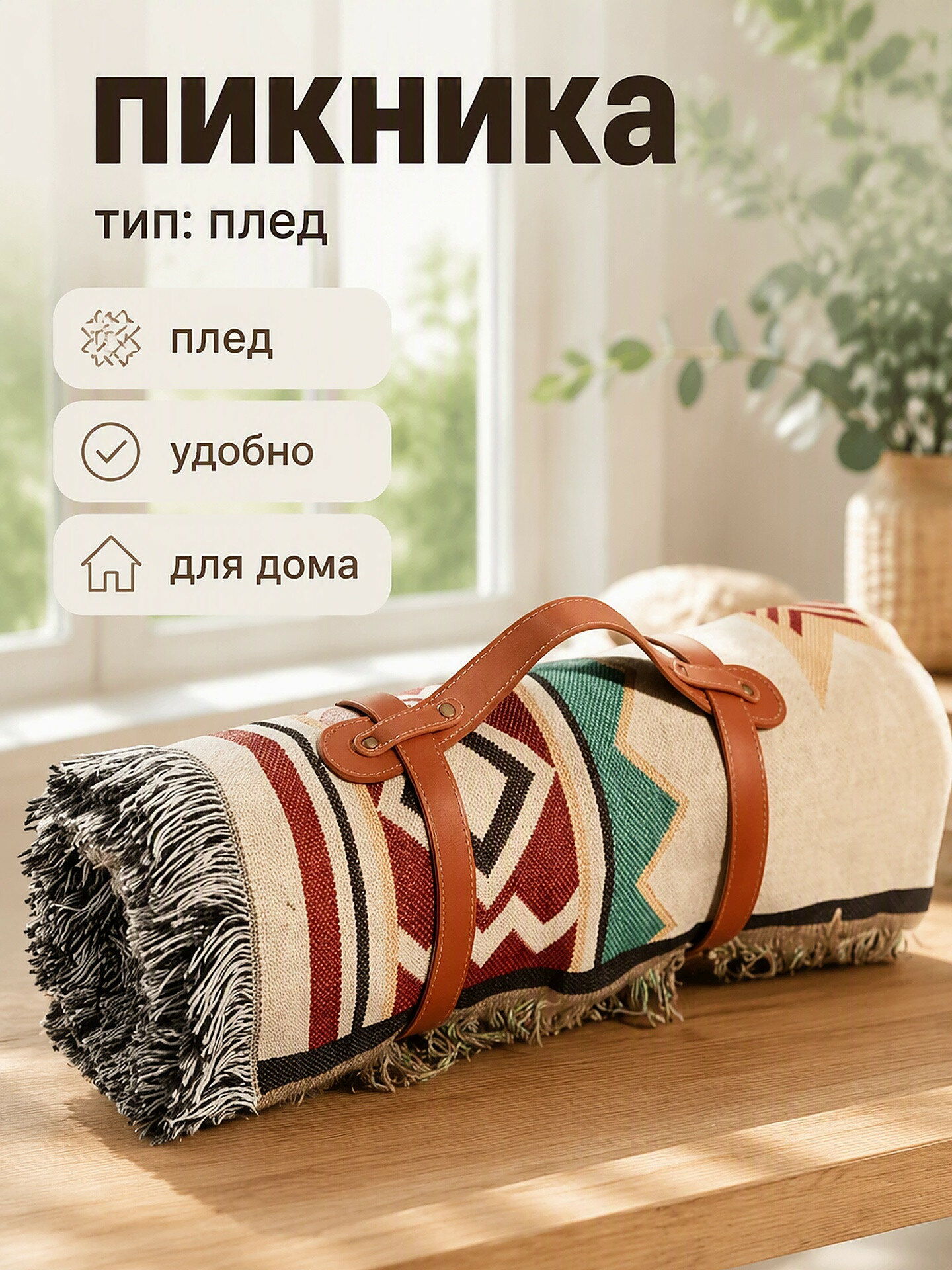 Плед для пикника, покрывало, 130*180 см, бохо, коврик — Пледы
