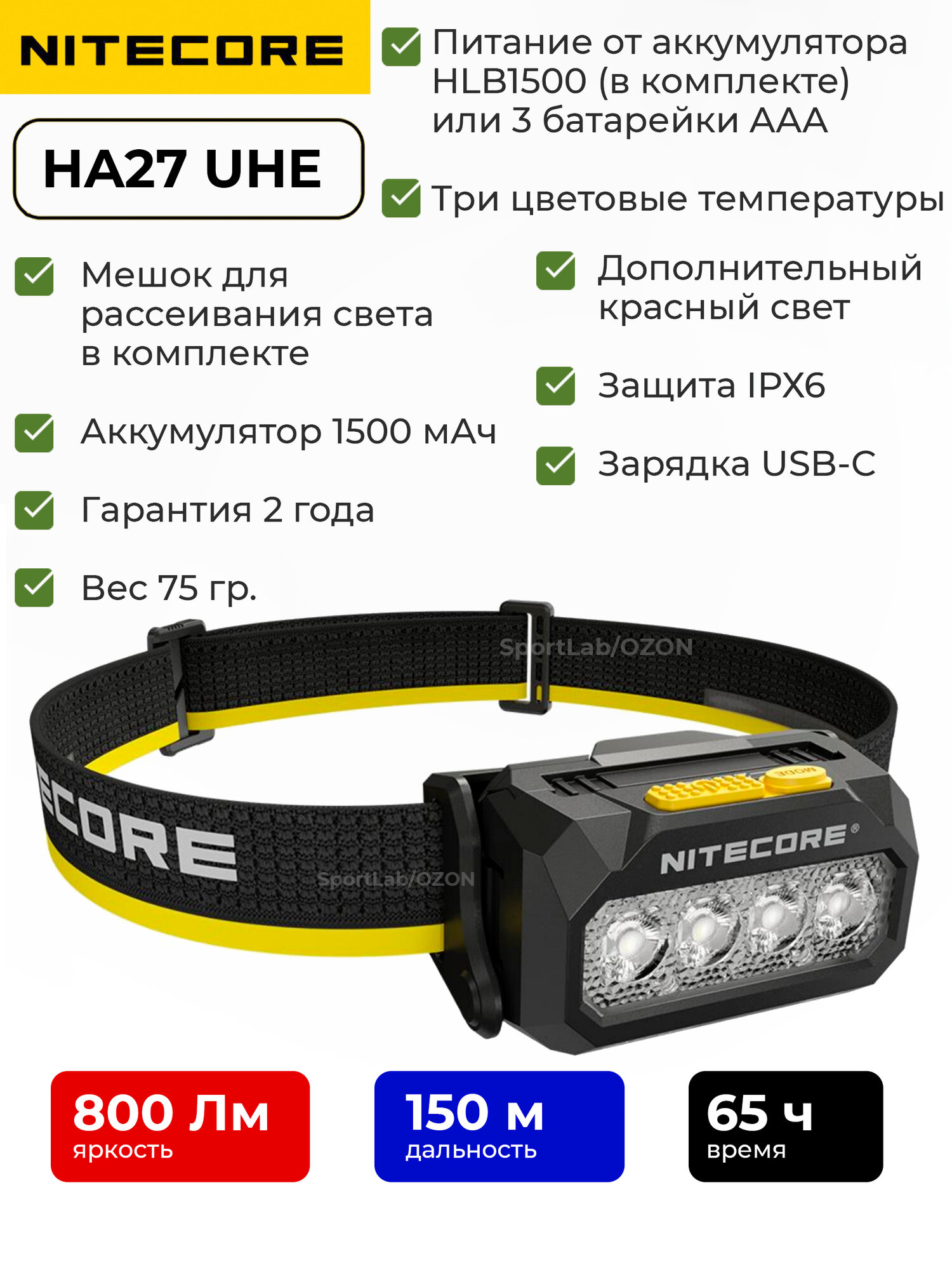 Фонарь налобный Nitecore HA27 UHE