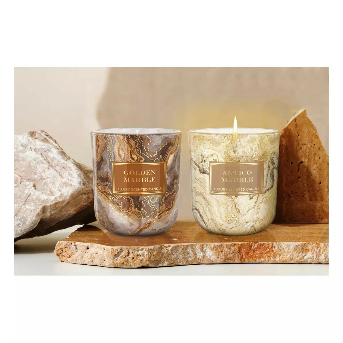 Cвеча ароматизированная в стакане 150 г Мрамор Золотой и Антико/Marble Golden & Antico Bartek