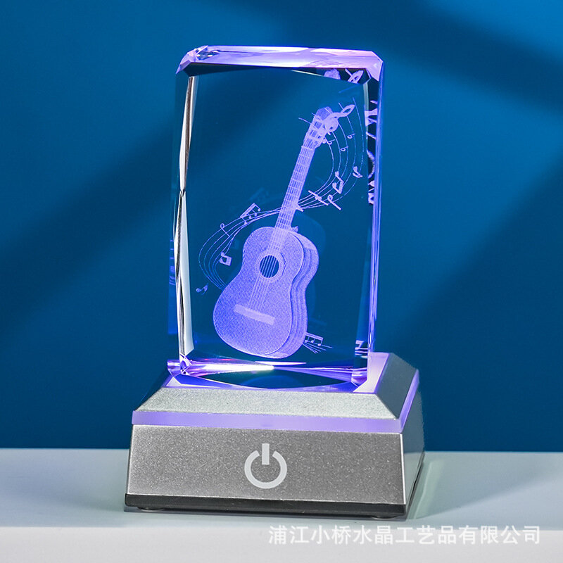 Кристаллическая гитара с сенсорной цветной подсветкой 3D гравировка - 5x5x8см