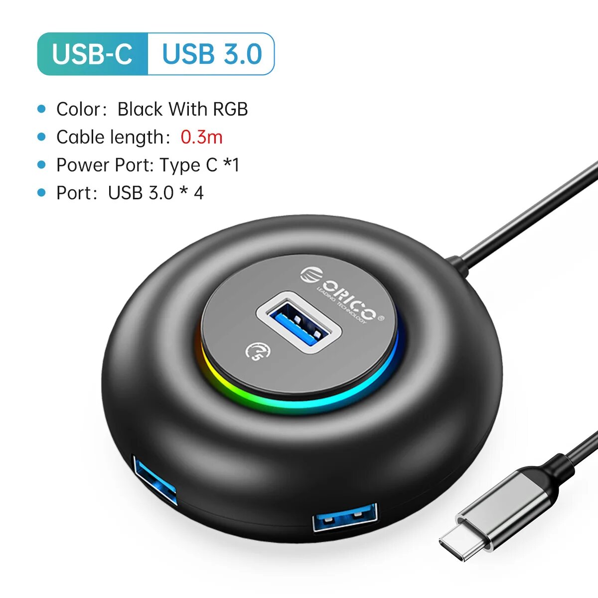 ORICO RGB USB-хаб 4 портов 3.0 YXR2-C3-03-BK