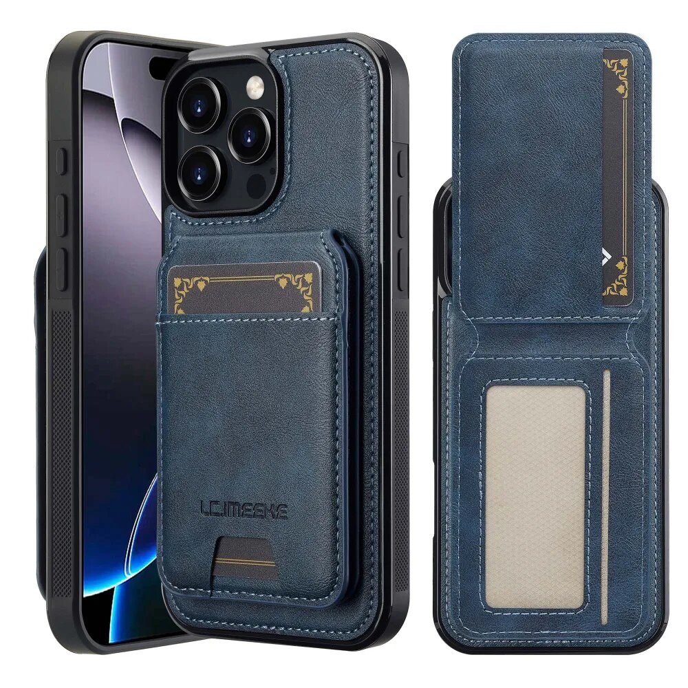 LCIMEEKE Чехол Magsafe для Apple IPhone 16 Pro Max( Айфон 16 Про макс), 2 в 1 прочный магнитный кожаный защитный чехол-кошелек для телефона с Блокировка RFID-меток/регулируемой подставкой для телефона