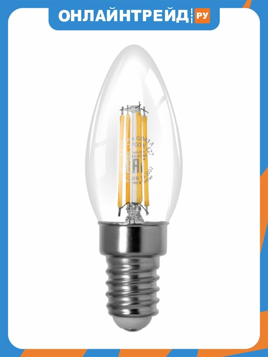 Светодиодная лампа Tdm Electric "Филамент" С37-6 Вт-*230 В В-2700 К–E14, SQ0340-0275