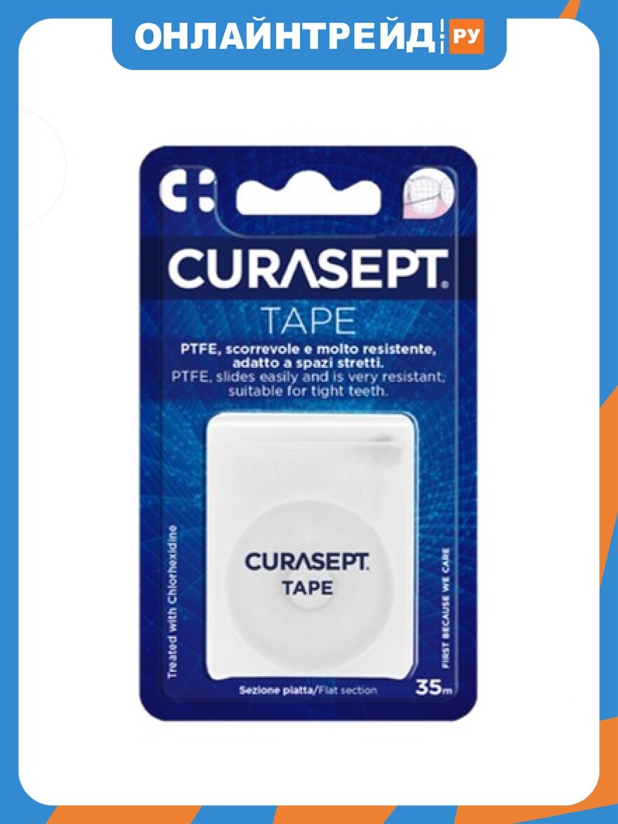 Зубная нить Curasept PTFE TAPE плоская вощеная CHX 0,2%, 35м