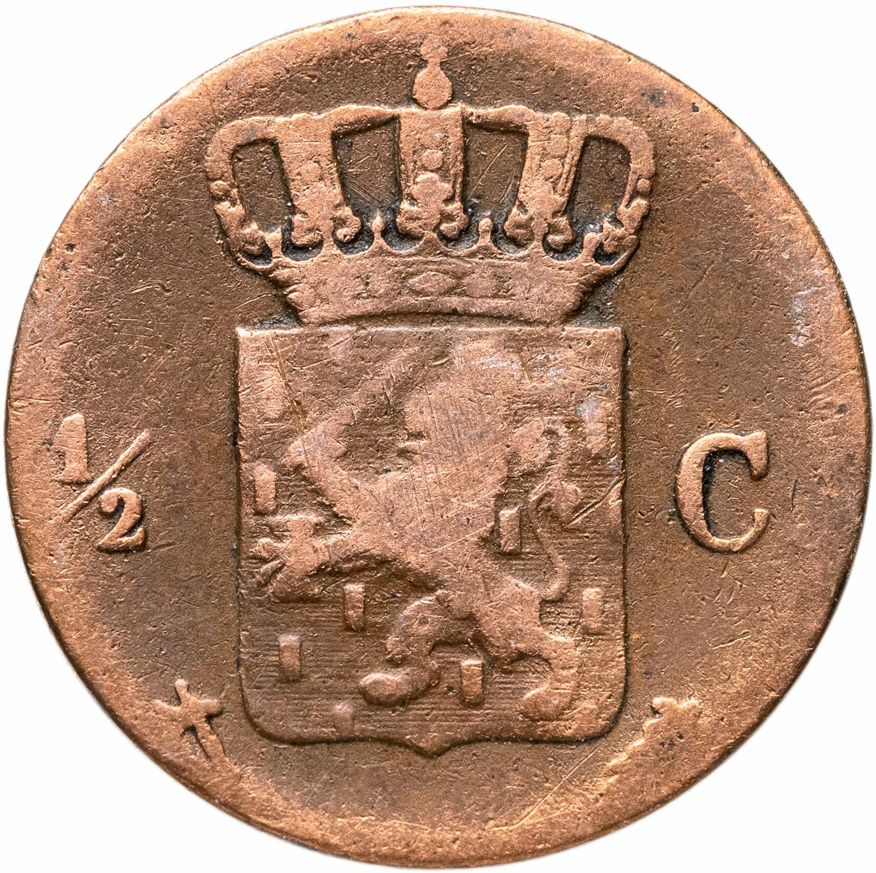 Нидерланды 1/2 цента cent 1875, Медь, в сохранности F