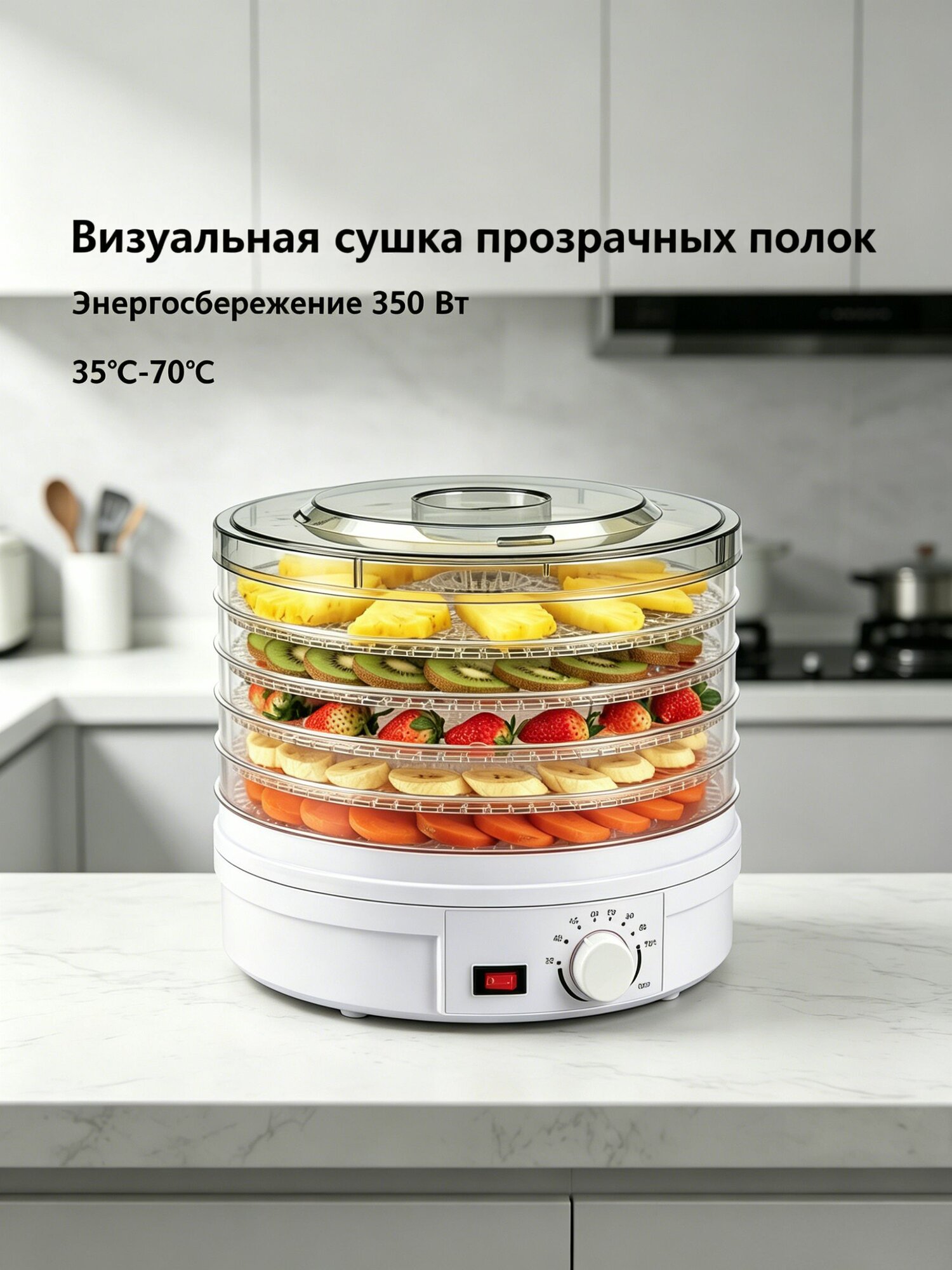 Бытовая сушилка для фруктов и овощей с горячим обдувом 350 Вт