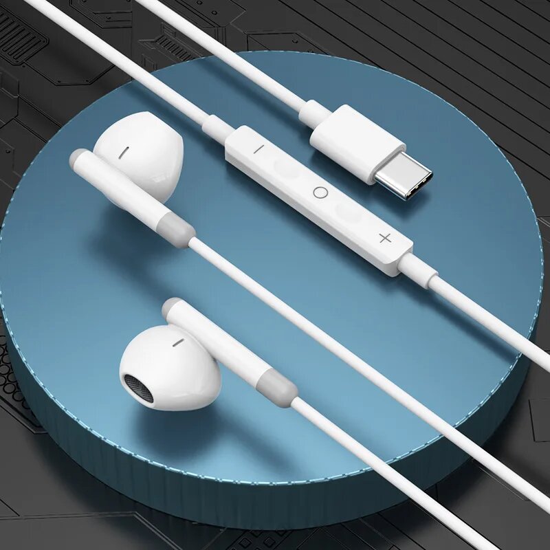 USB проводные наушники Hi-Fi для Galaxy S24 S23 S22 Ultra iPhone 15 Xiaomi 14 Белый, Type C White