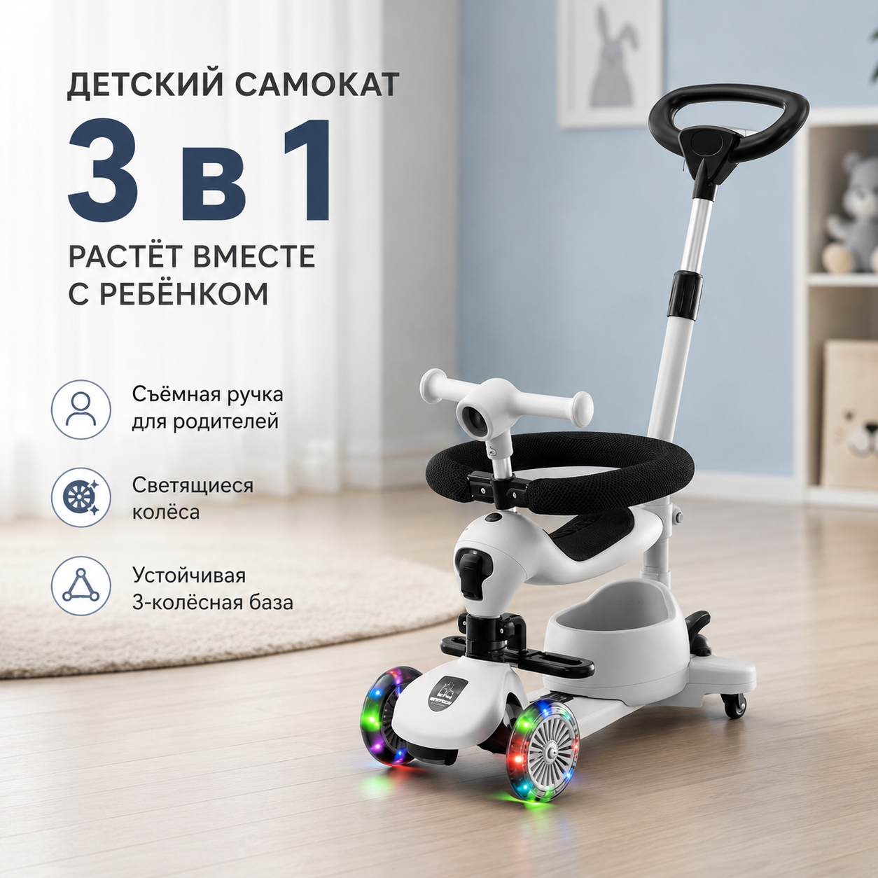 Детские трехколесные самокаты , Многофункциональный самокат "три в одном