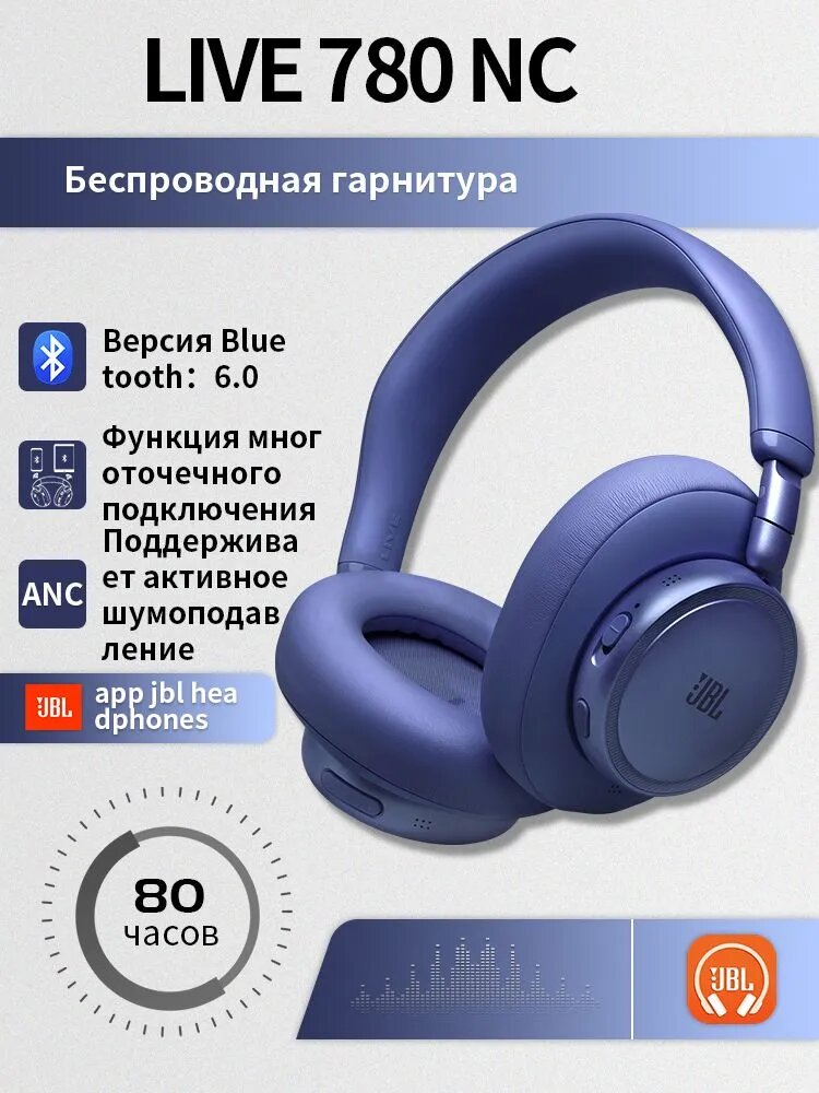 JBL Наушники, Bluetooth, USB Type-C, синий