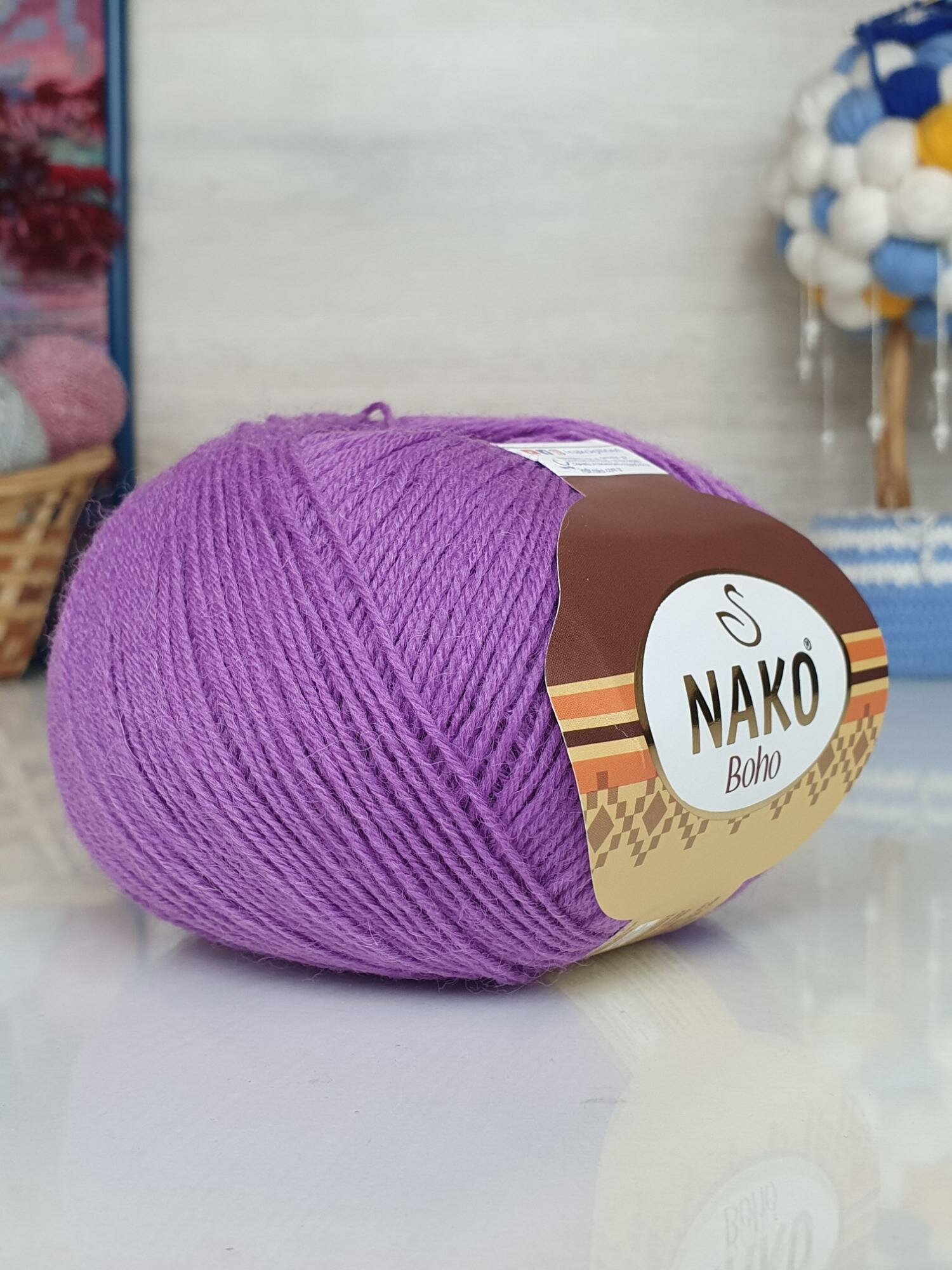 Пряжа Boho Nako, тем. сиреневый - 6656, 75% шерсть, 25% полиамид, (4 / 5) мотков, 100 г, 400 м.