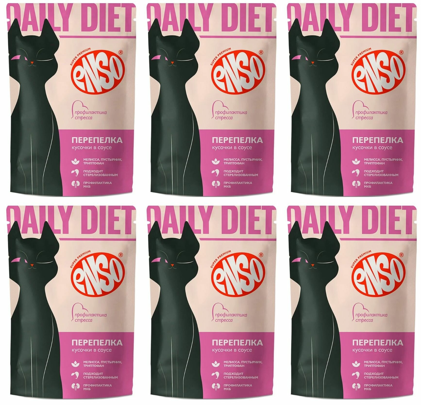Enso Влажный корм для кошек Daily diet Перепелка в соусе, пауч, 85 гр, 6 шт